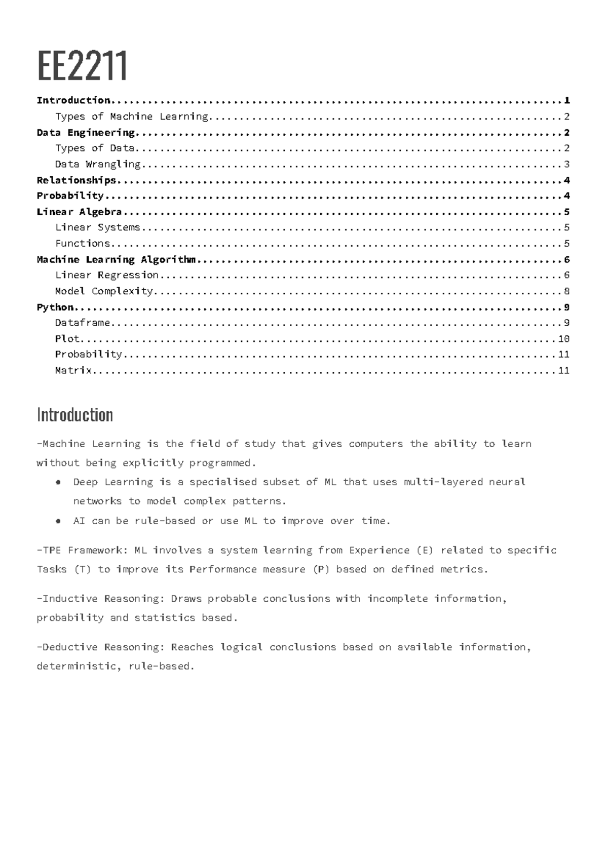 EE2211 Midterm Notes - EE - Studocu