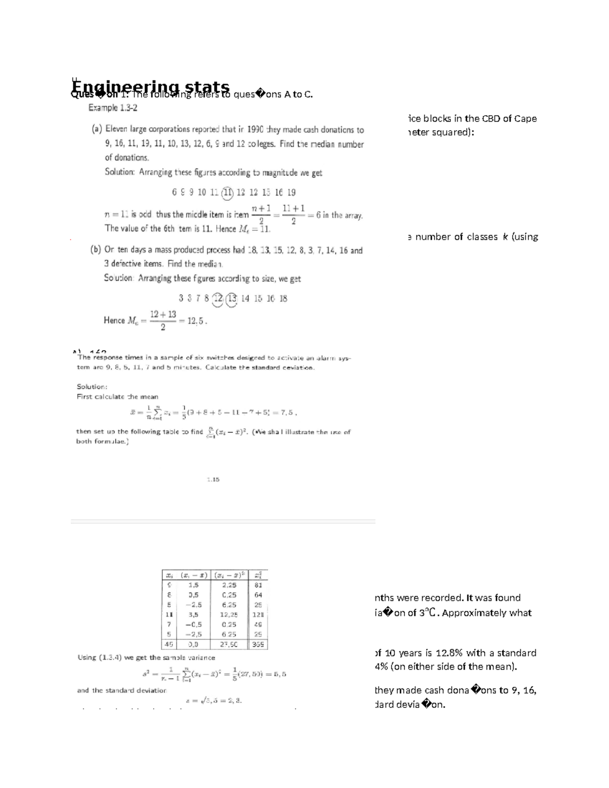 Engineering stats Tut 2 - u Ques on 1 : The following refers to ques ...