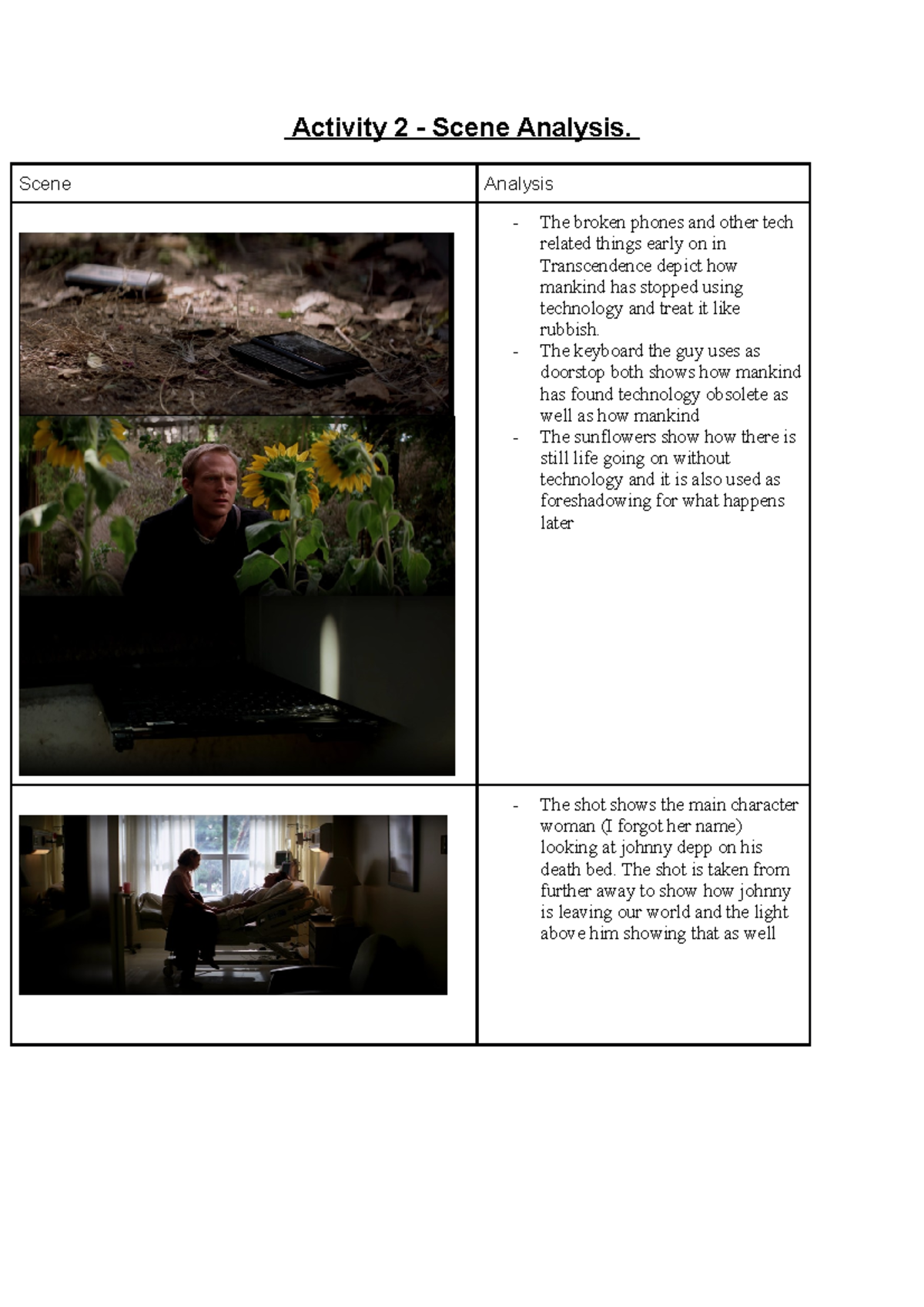 Year 11 Transcendence Scene Analysis - Activity 2 - Scene Analysis ...