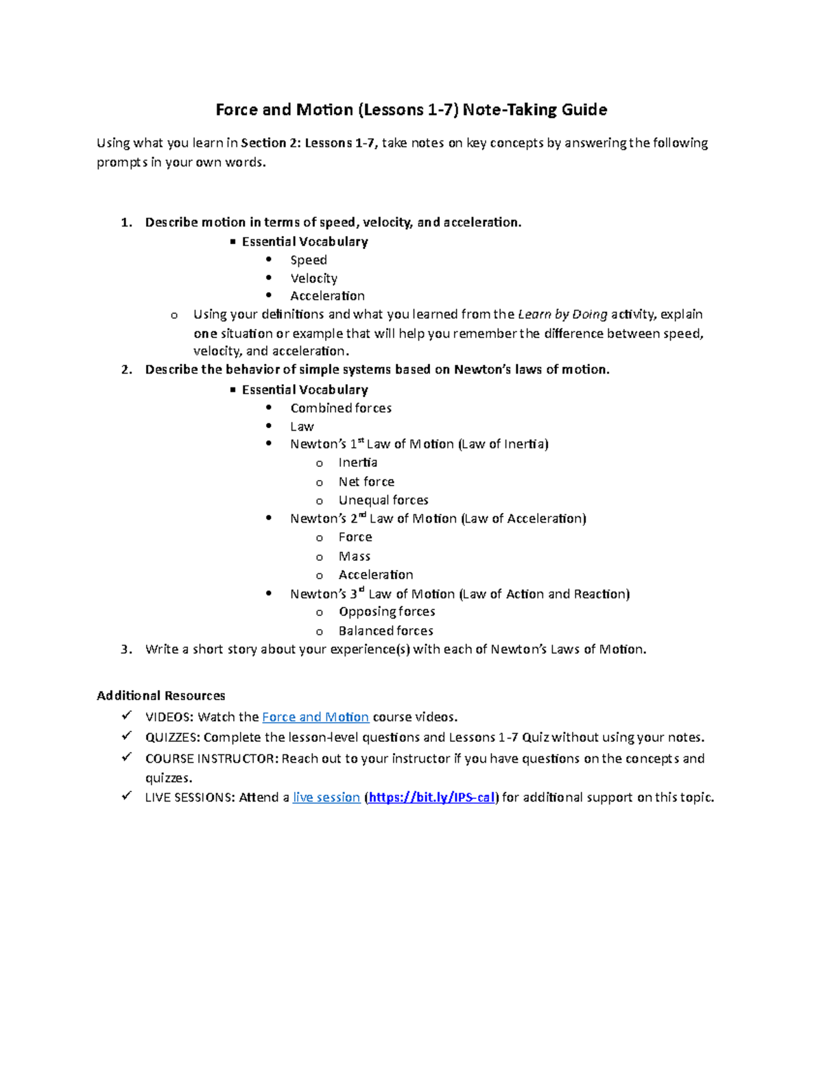 Section 2 force and motion (lessons 1-7) DONE - Force and Motion ...