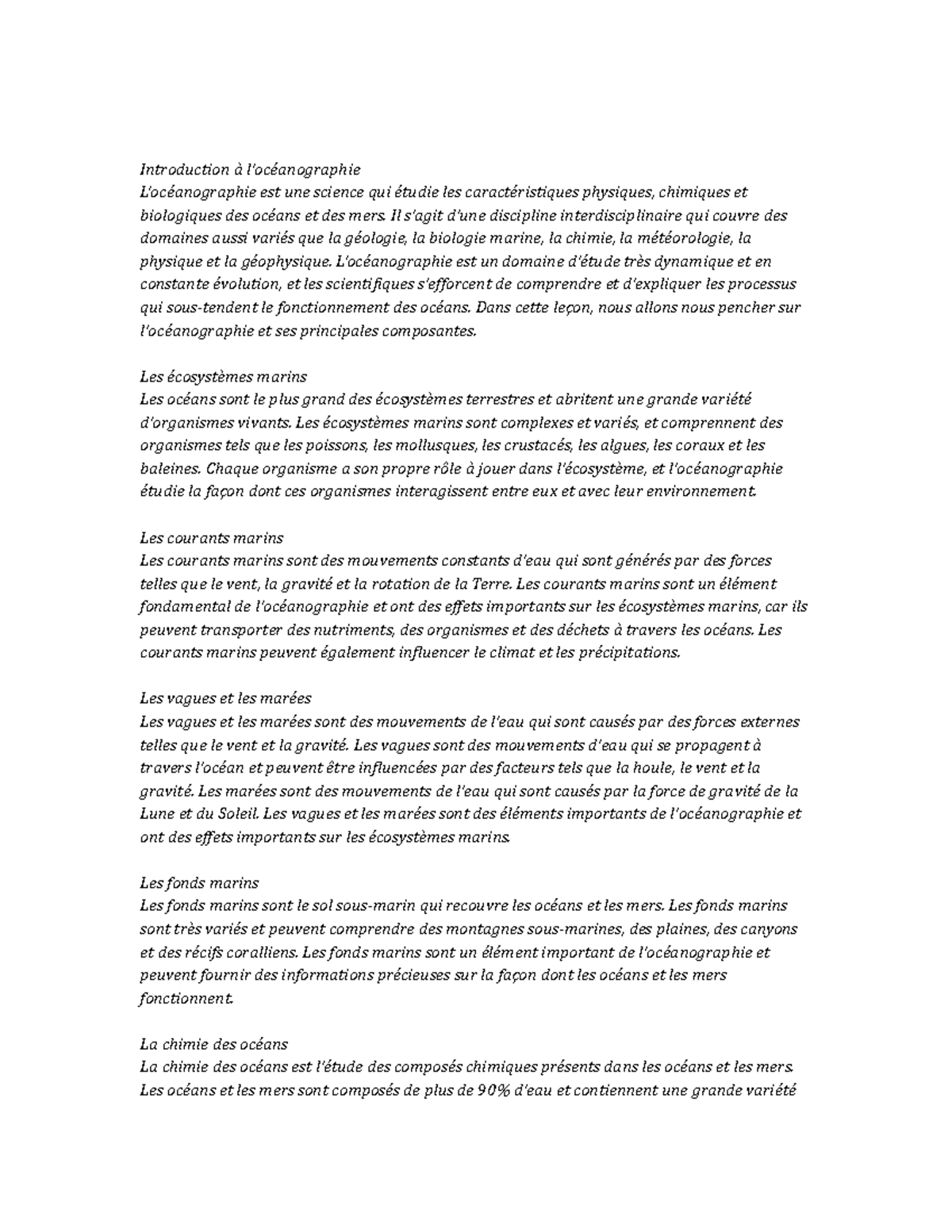 Oceanography Study Notes - Introduction à l’océanographie L ...