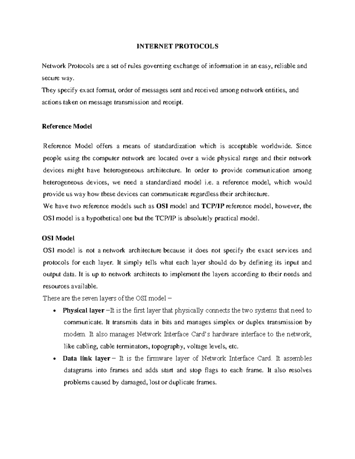 5 Internet Protocols - LECTURE NOTES - INTERNET PROTOCOLS Network ...
