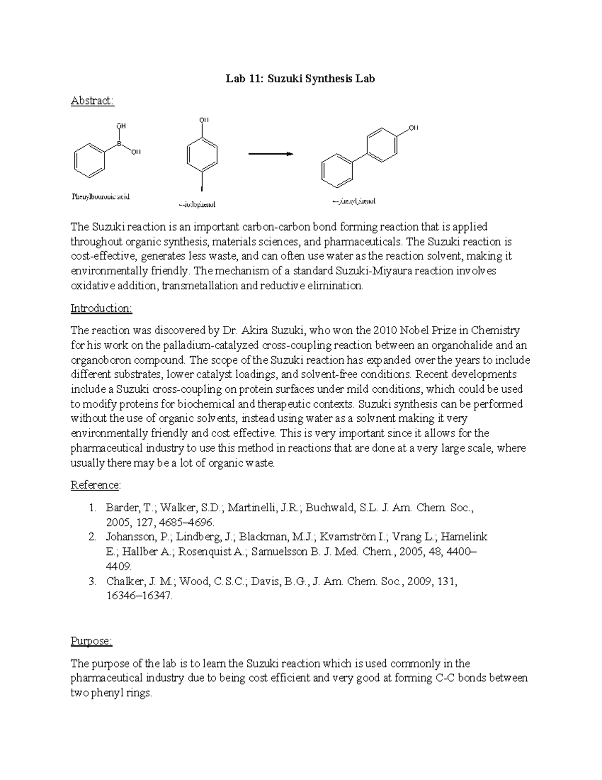 CHM 226 Lab 11 Formal lab report - Lab 11: Suzuki Synthesis Lab ...
