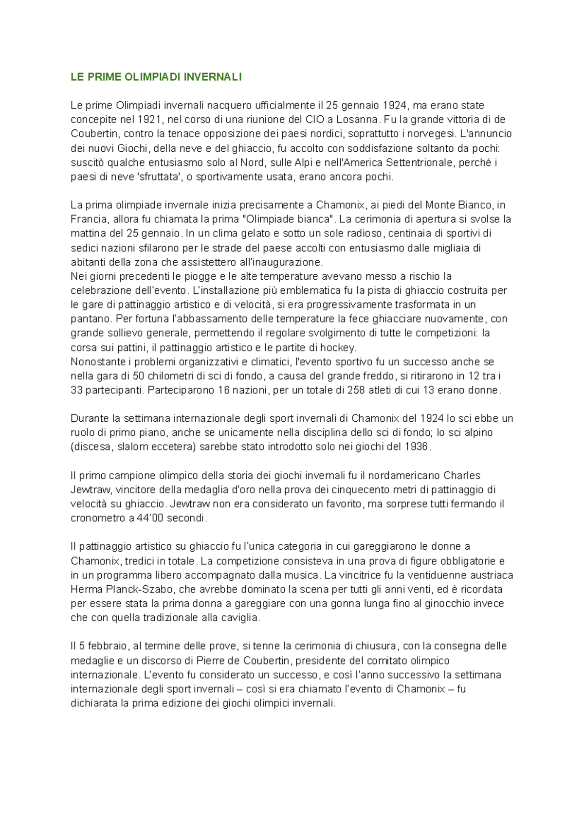 LE Prime Olimpiadi Invernali - LE PRIME OLIMPIADI INVERNALI Le prime ...