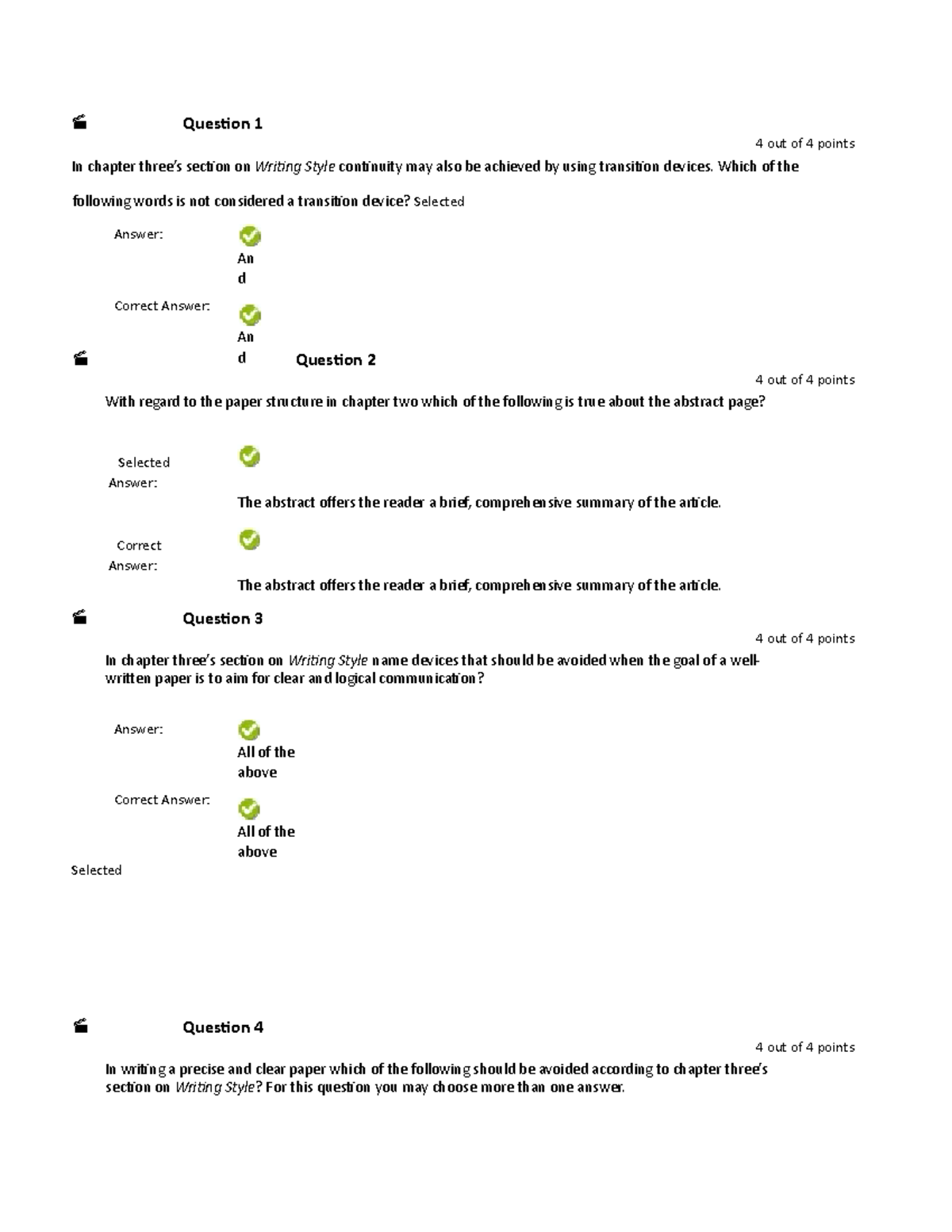 APA QUIZ - Practice material with answer - Question 1 4 out of 4 points ...