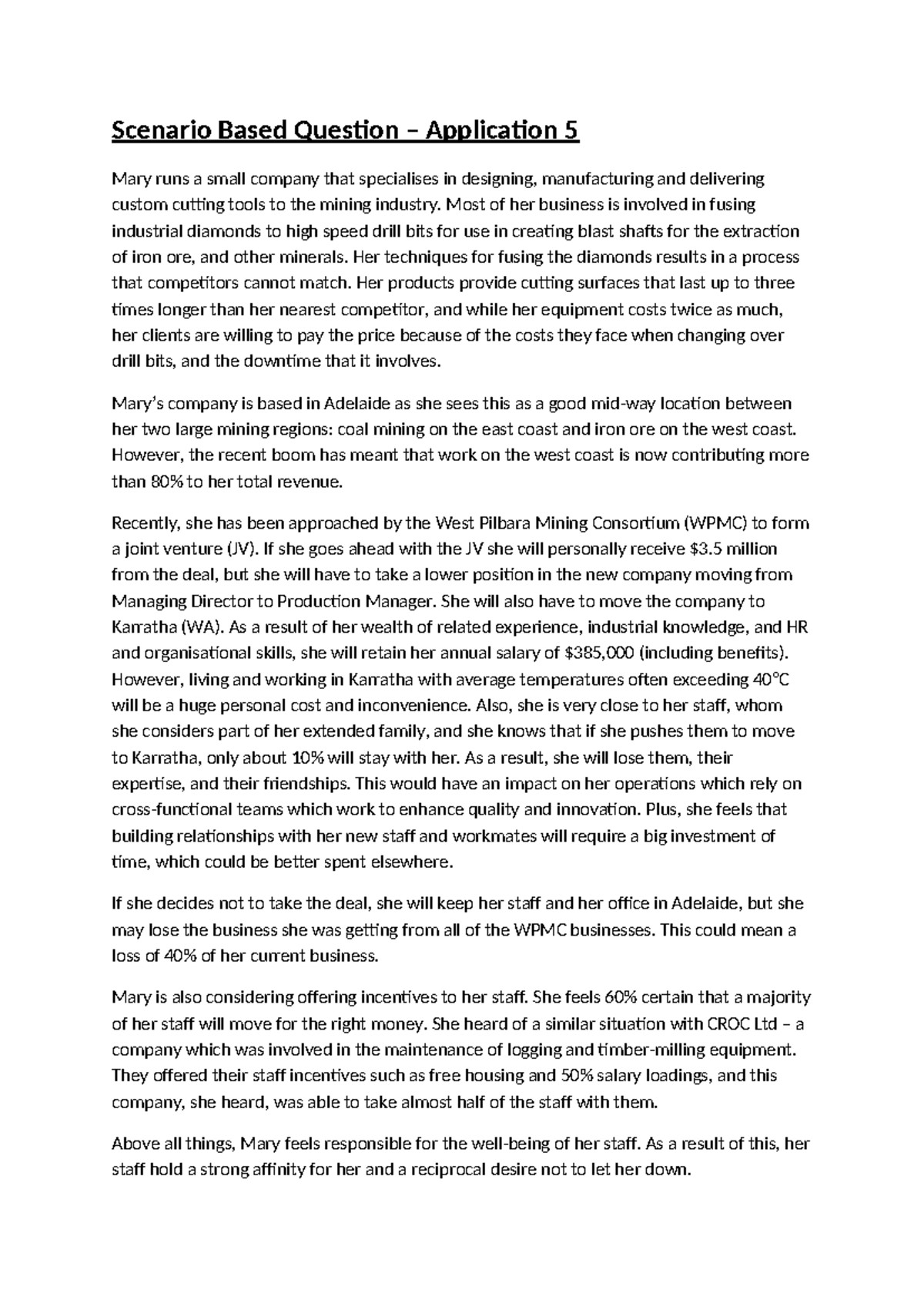 MGMT201 Application 5 - Case Only - 2021 - Scenario Based Question ...