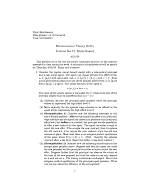 Seminar assignments - Homework 9 solutions - Economics 501, Microeconmics, Spring 2009 Homework ...