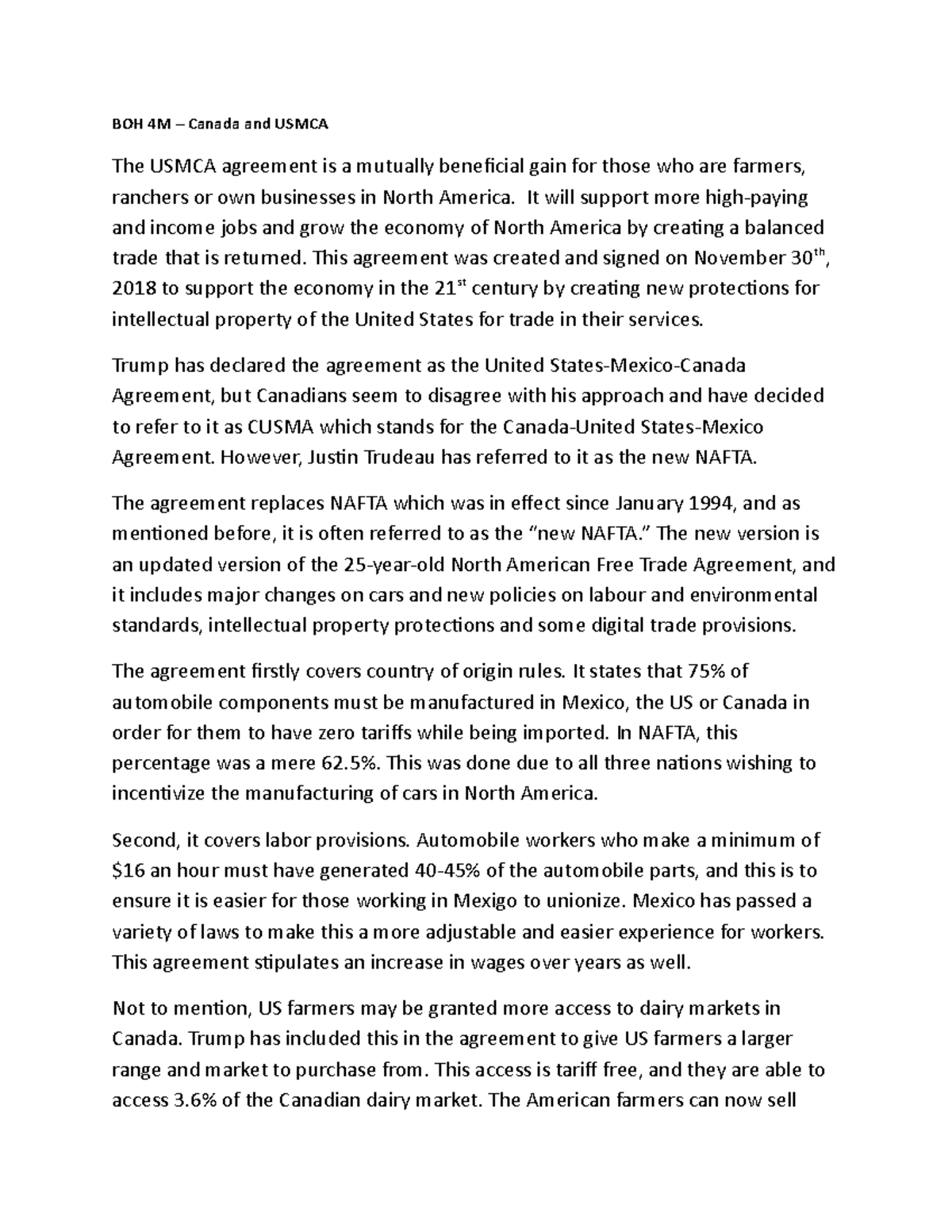 Canada%20and%20 Usmca%20Report - BOH 4M – Canada and USMCA The USMCA ...
