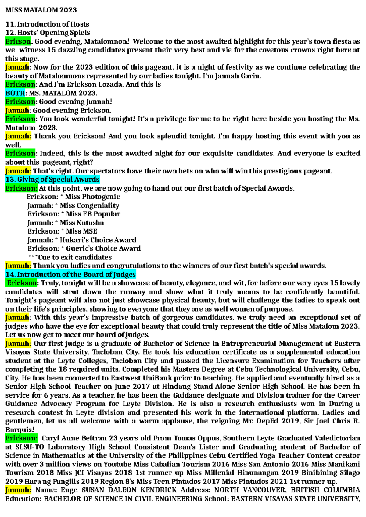 MISS Matalom 2023 Emcee Script - MISS MATALOM 2023 Introduction of ...