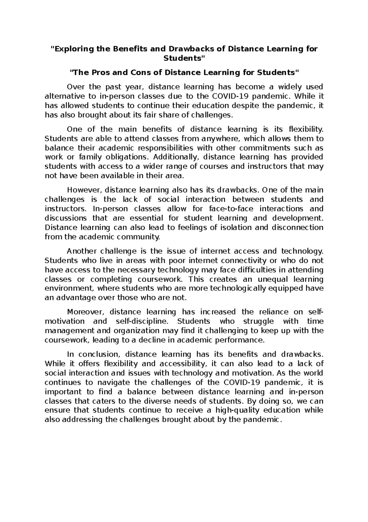 Exploring the Benefits and Drawbacks of Distance Learning for Students ...