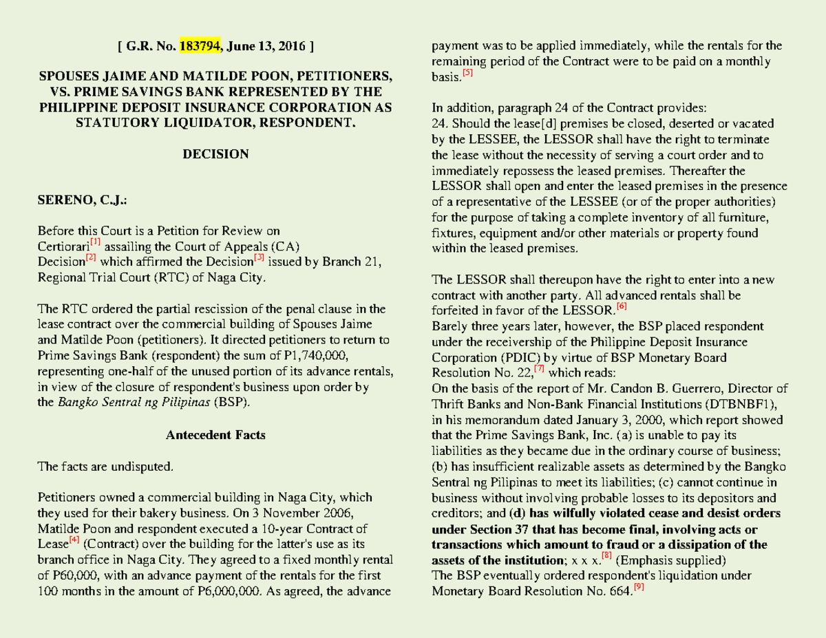Cases IV - Obligations With A Penal Clause - [ G. No. 183794, June 13 ...