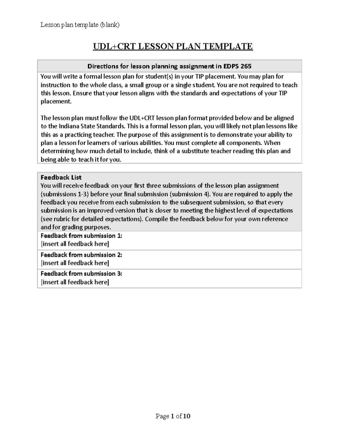 265 Lesson Plan Blank Template Spring 2021 - UDL+CRT LESSON PLAN ...