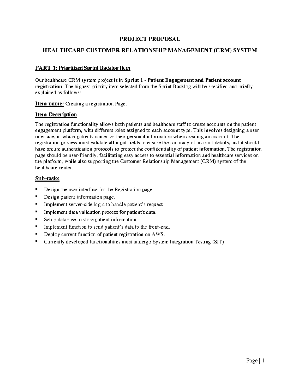 Assignment 8.2 for SWE30010 - Page | 1 PROJECT PROPOSAL HEALTHCARE ...