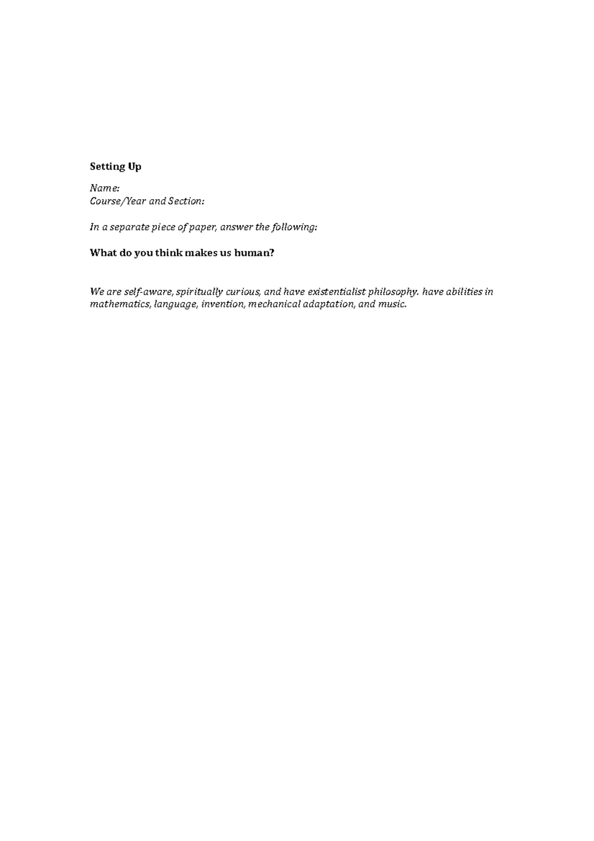 Activity 9 - Setting Up Name: Course/Year and Section: In a separate ...