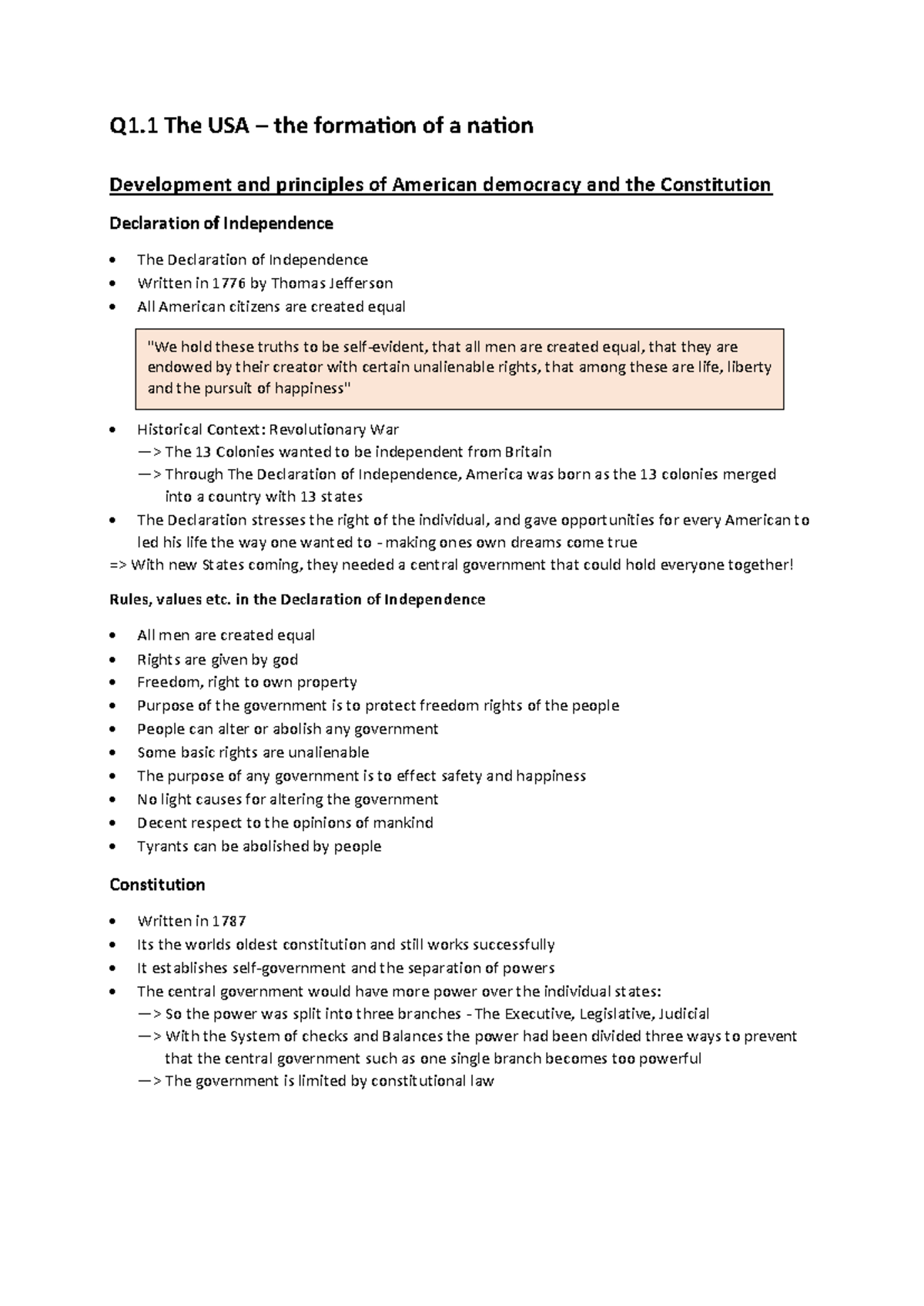 Abi Englisch - Lernzettel - Q1 The USA – the formation of a nation ...