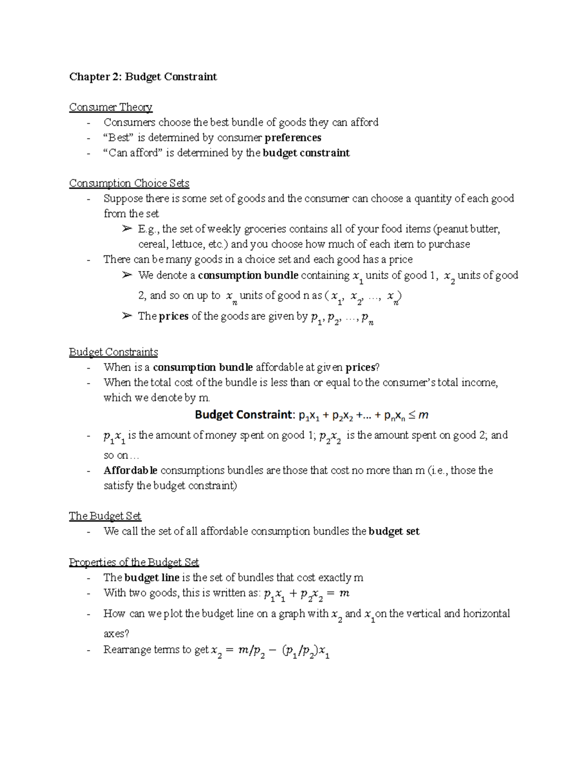 Intermediate Microeconomic Theory I Ch 2 3 Chapter 2 Budget