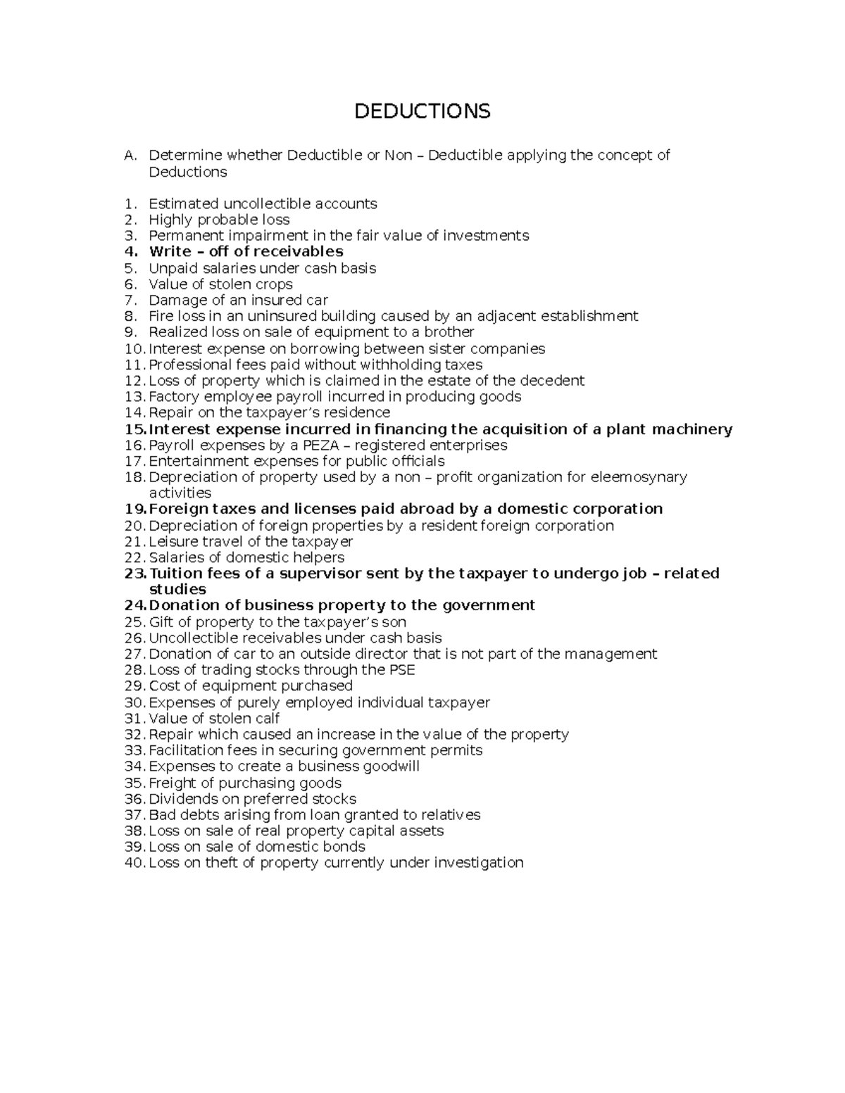 Deductions - illustrative cases (Concepts) - DEDUCTIONS A. Determine ...