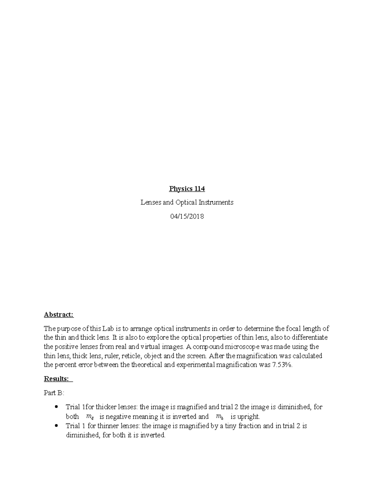 Physics 114 LOI - Lab Practical notes - Physics 114 Lenses and Optical ...
