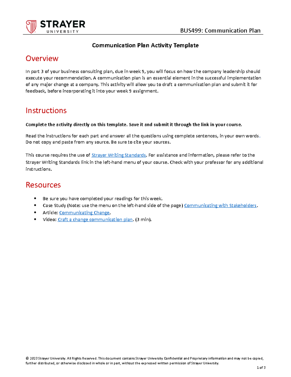 BUS499 WK7 Communication Plan - BUS499: Communication Plan ...