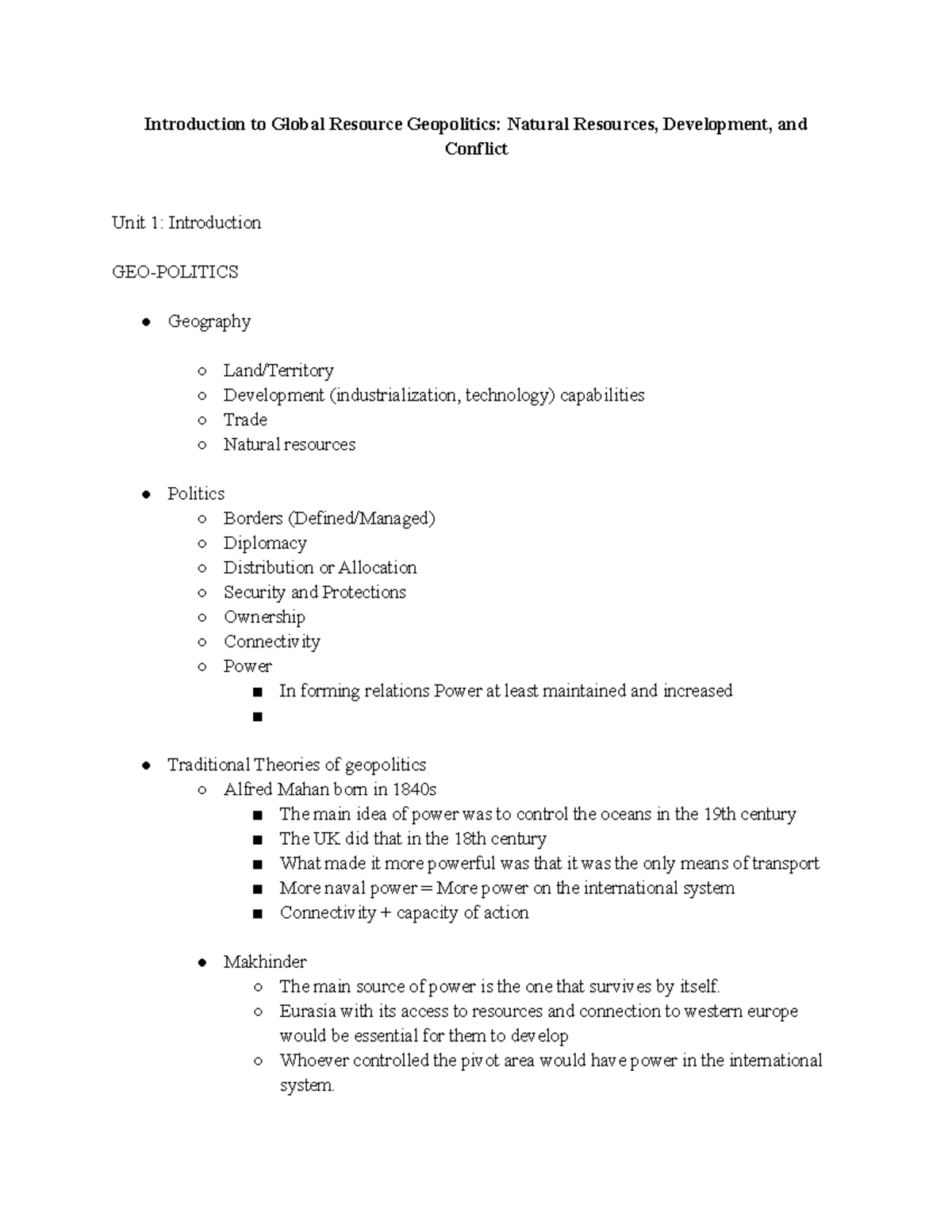 IR308 #2 - Notes for first Midterm - Introduction to Global Resource ...