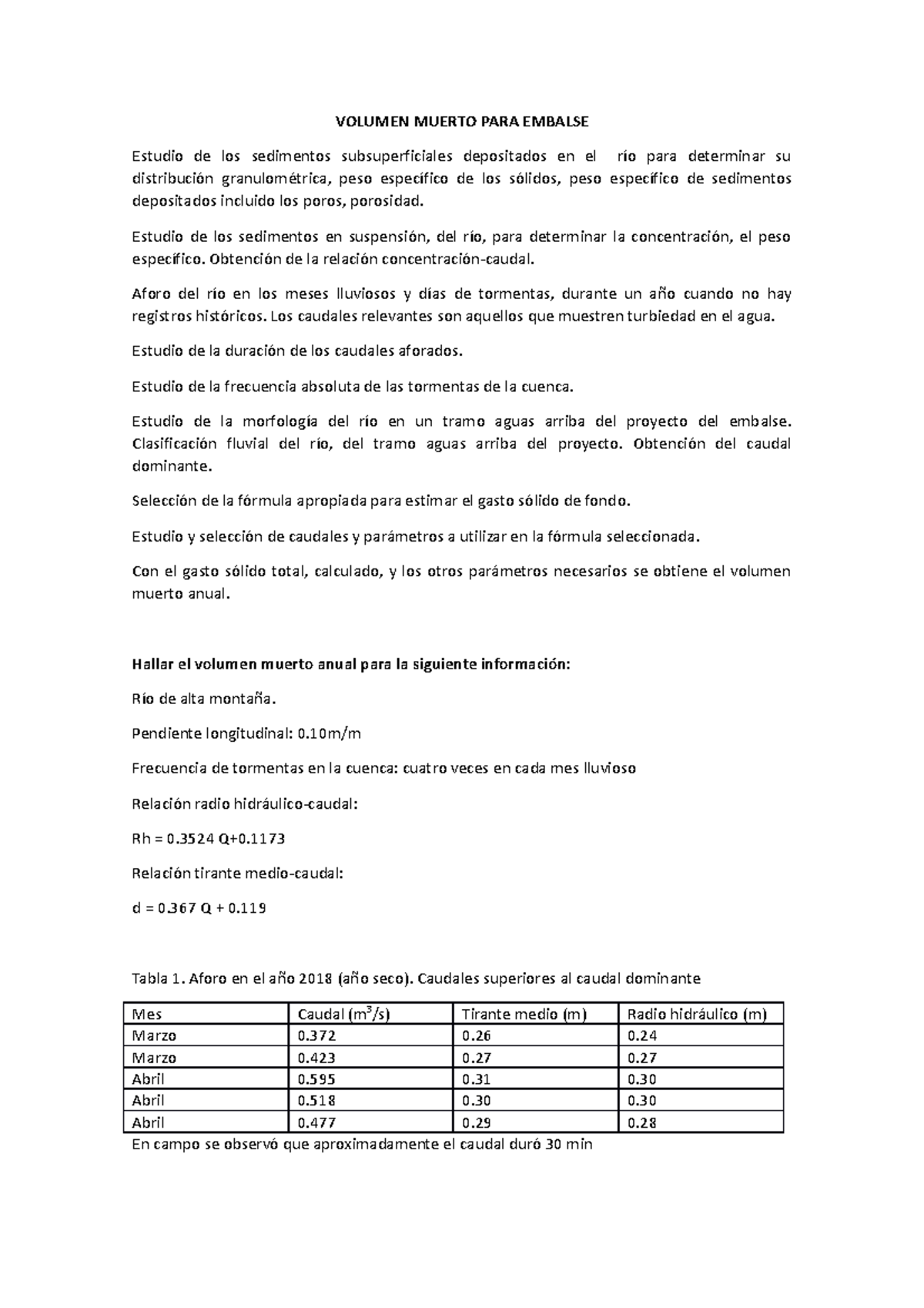 Volumen Muerto PARA Embalse - VOLUMEN MUERTO PARA EMBALSE Estudio de ...