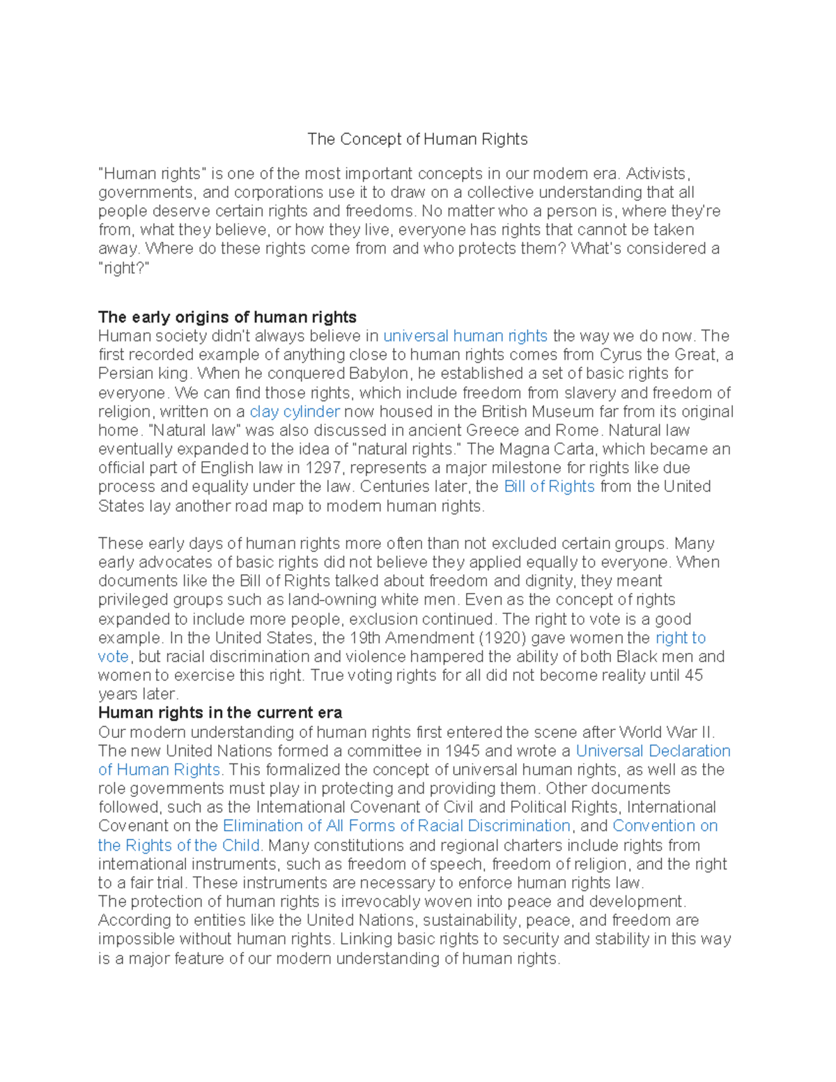 Concept of human rights - The Concept of Human Rights “Human rights” is ...