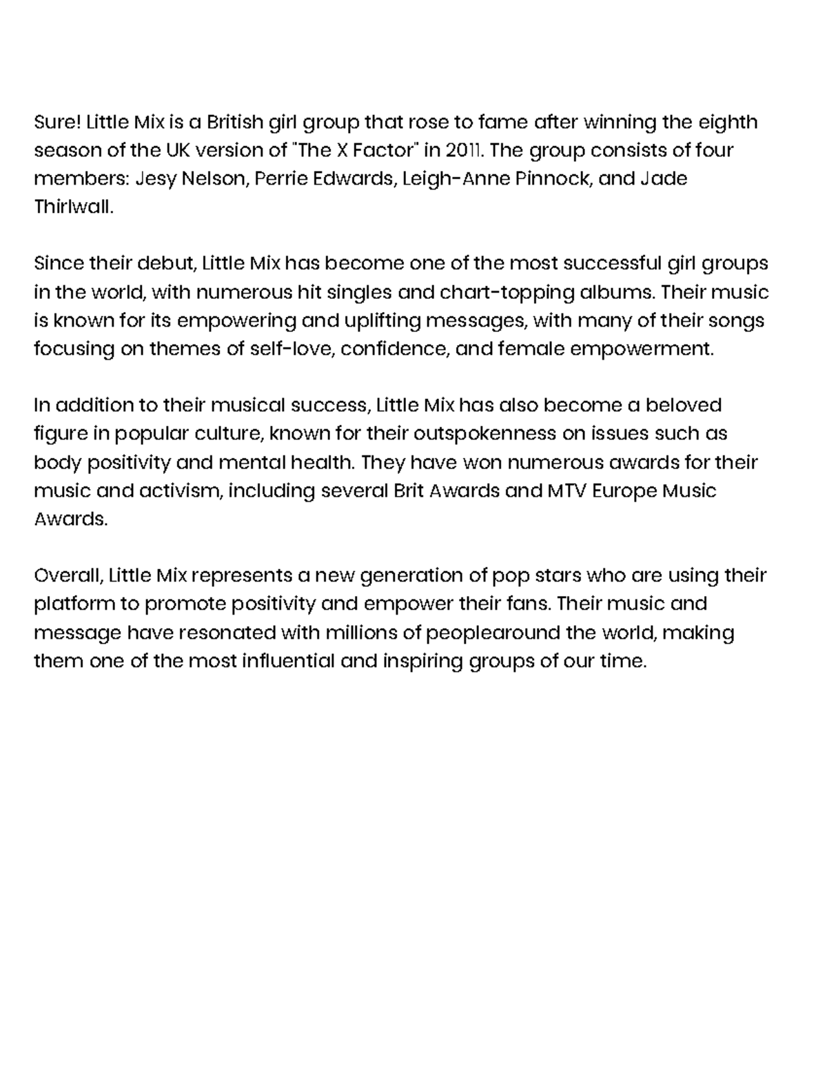 Little Mix Assignment - Sure! Little Mix is a British girl group that ...
