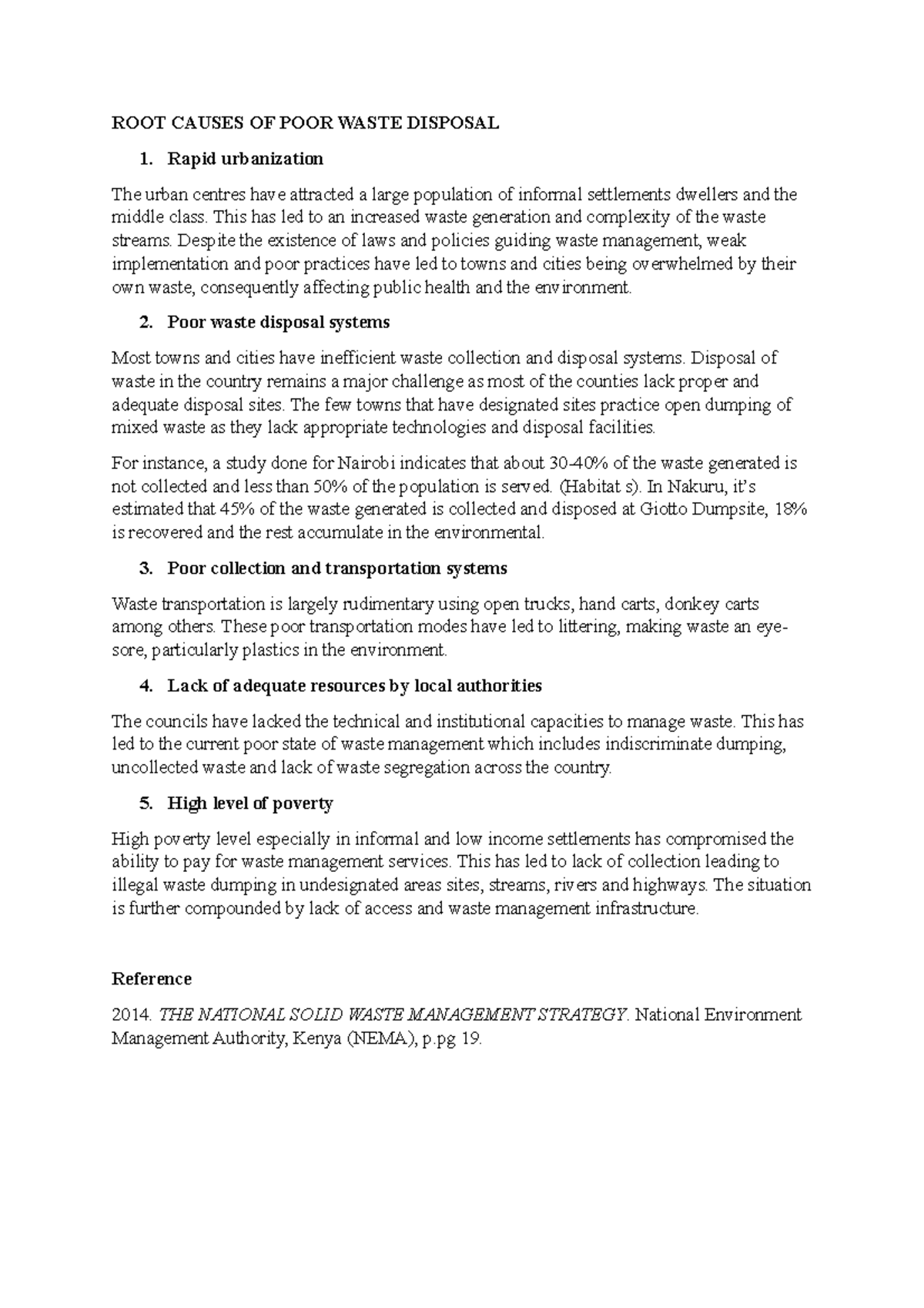 ROOT Causes FOR POOR Waste Disposal - ROOT CAUSES OF POOR WASTE ...