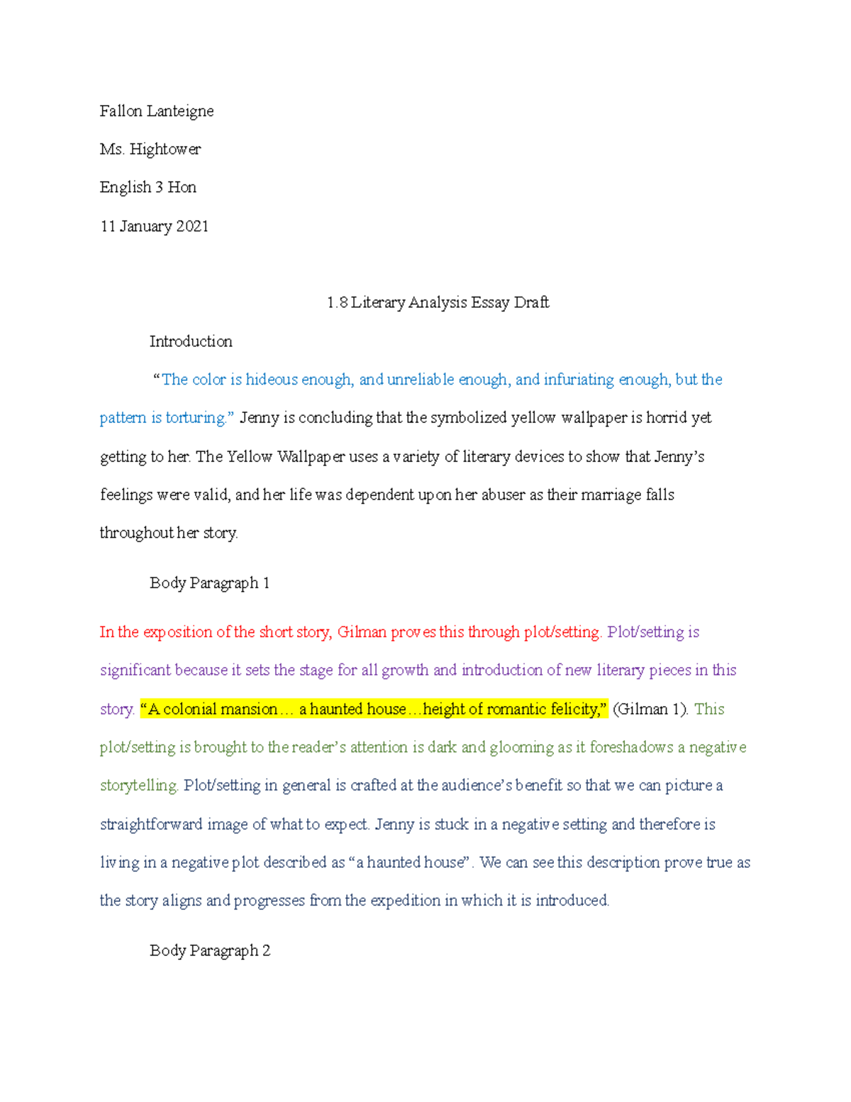 1.8 Literary Analysis Essay Draft - Fallon Lanteigne Ms. Hightower ...