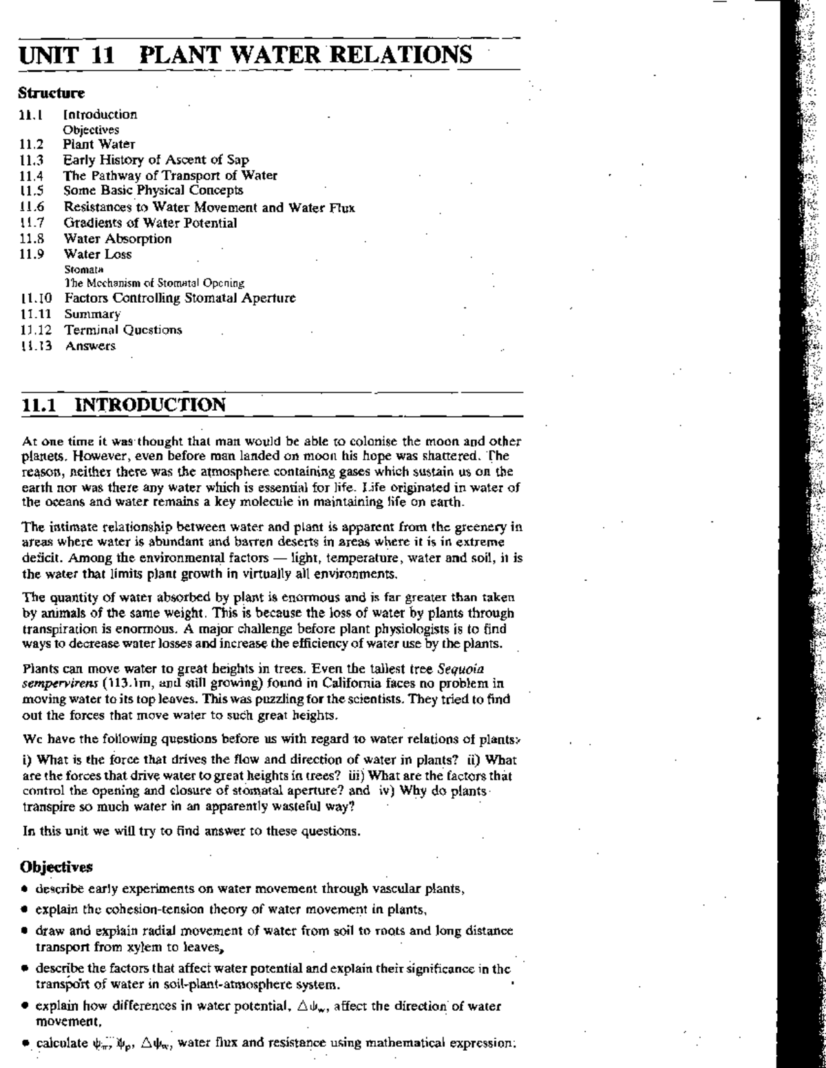 Unit-11 - The notes will only be for reading only - UNIT 11 PLANT WATER ...