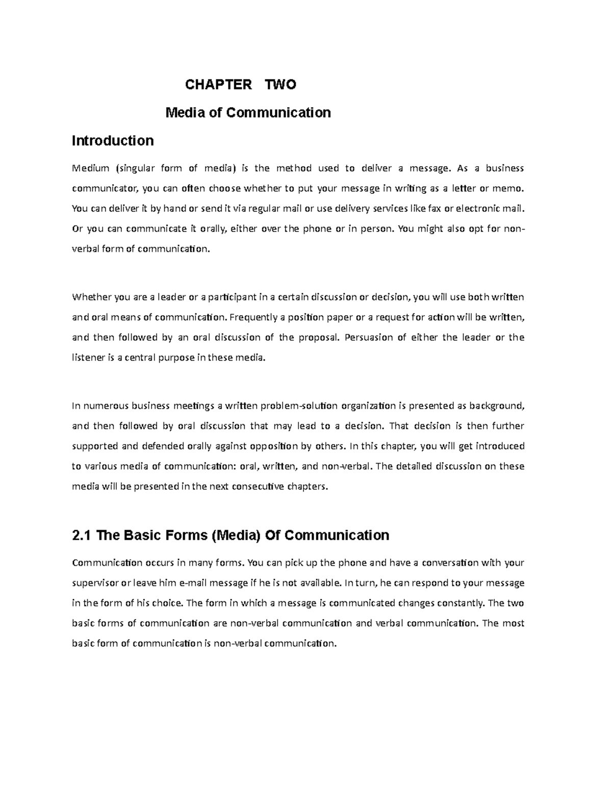 business communication - CHAPTER TWO Media of Communication ...