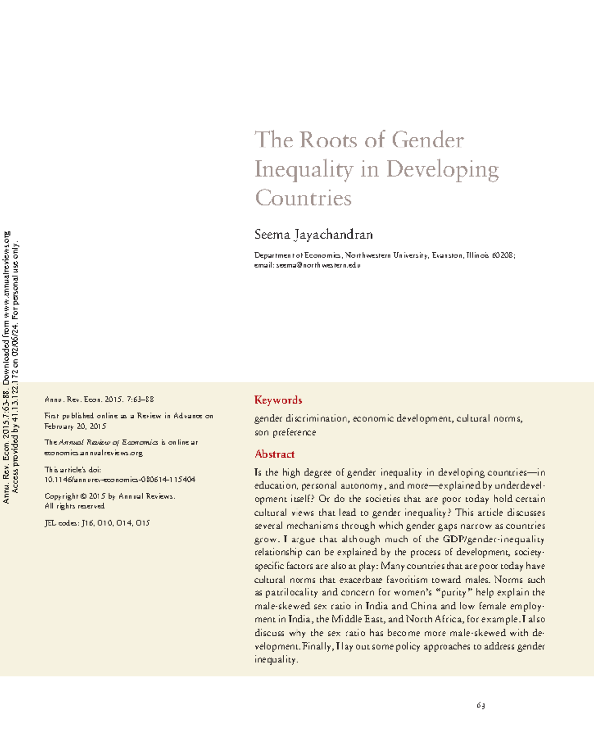 TEXT 1 - The roots of gender inequality in developing countries - The ...