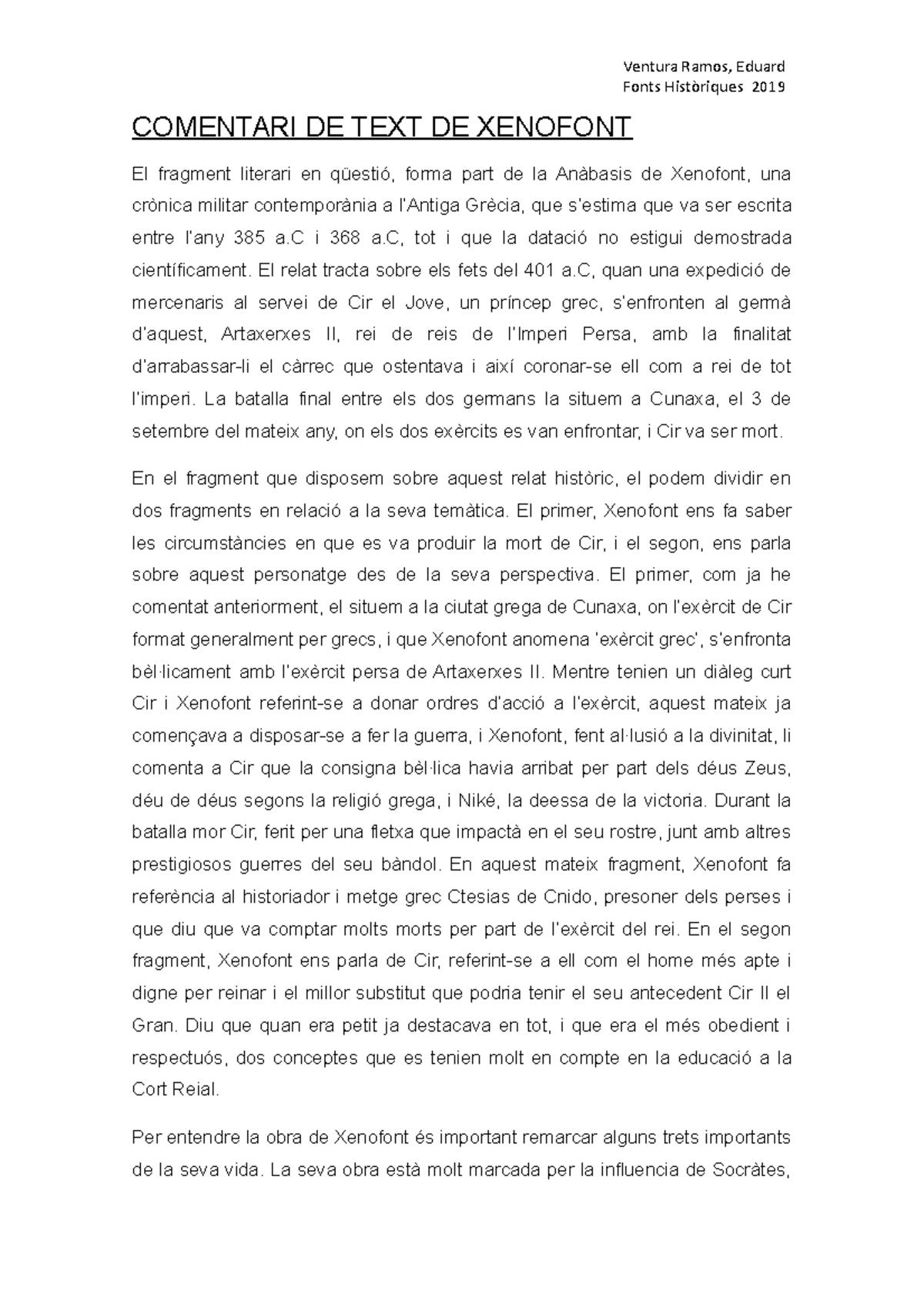 Comentari DE TEXT DE Xenofont - Ventura Ramos, Eduard Fonts Històriques ...