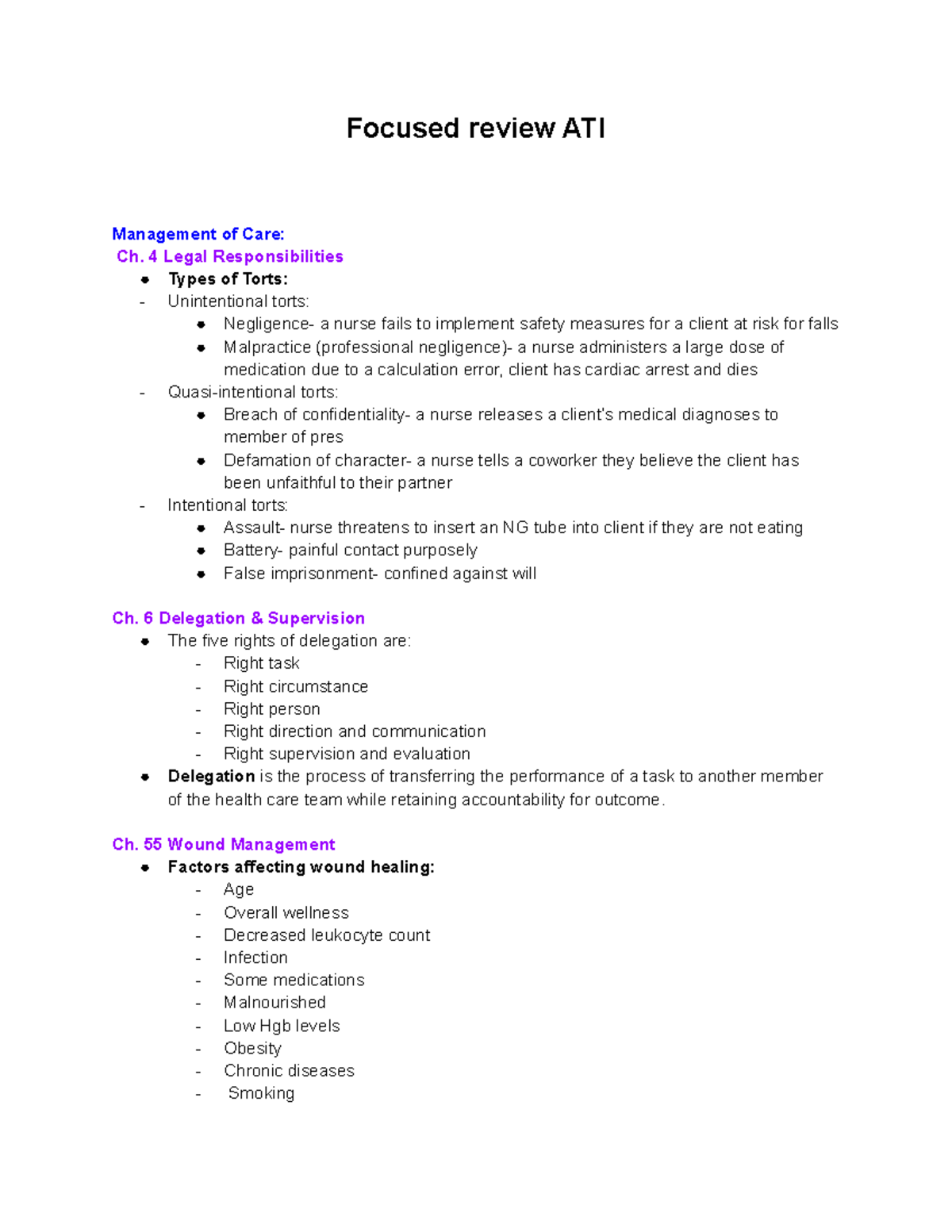 ATI practice study notes Foundations ATI - Focused review ATI ...