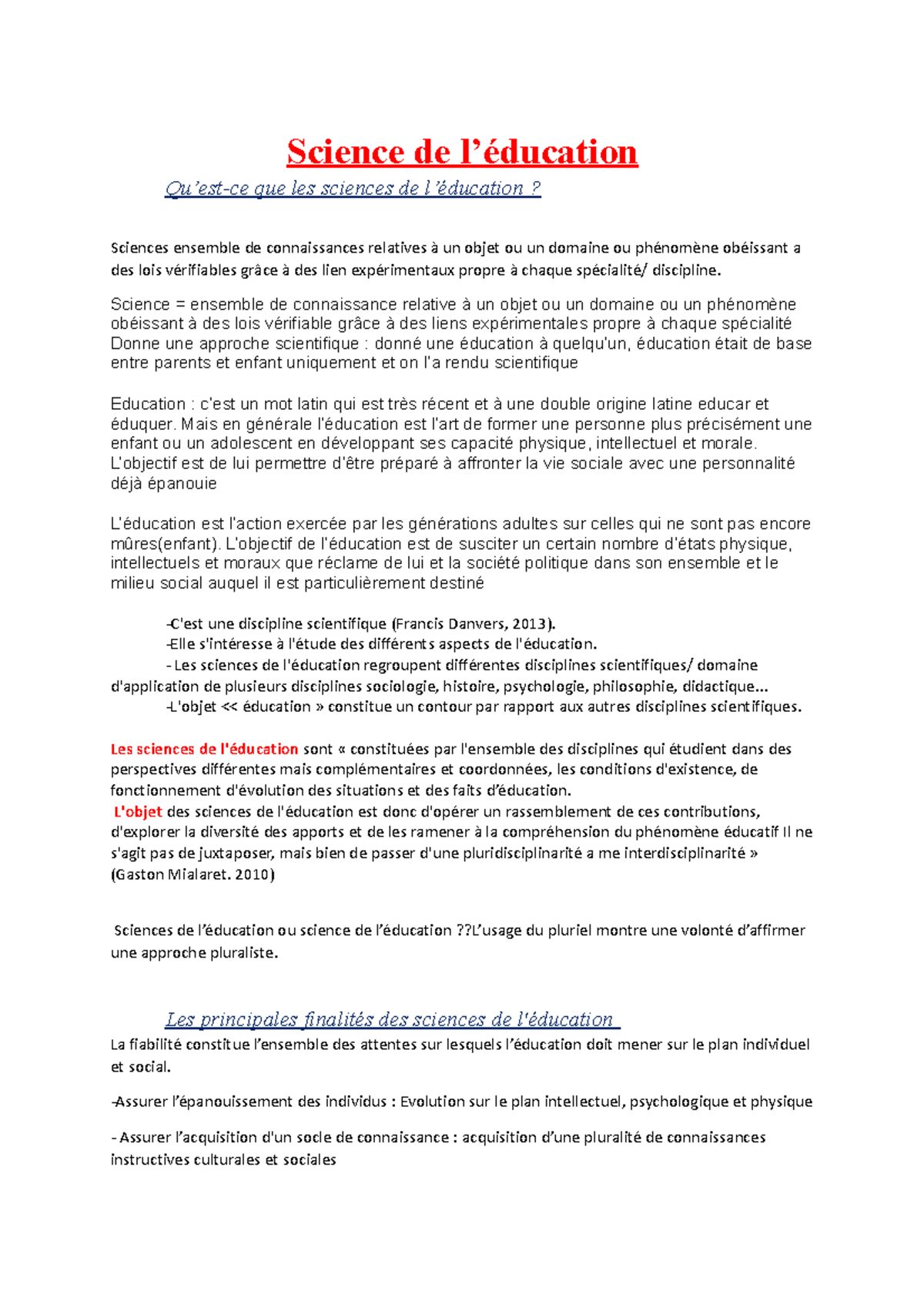 Cours 2 - Science de l’éducation Qu’est-ce que les sciences de l’éducation? Sciences ensemble de ...