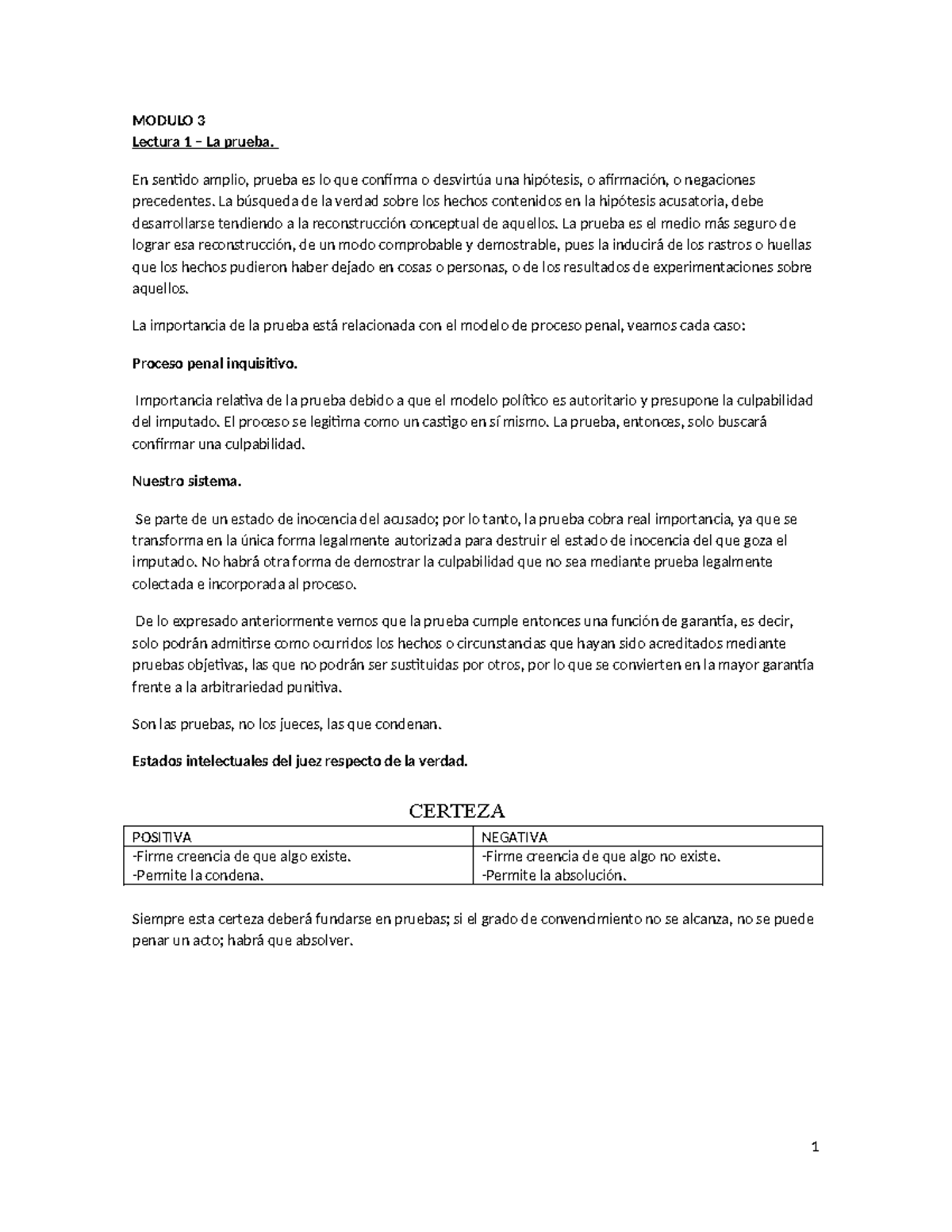Resumen M3 Y M4 - intro dd procesal penal-1 - MODULO 3 Lectura 1 – La prueba. En sentido amplio ...