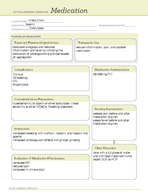 Clopidogrel - meds - ACTIVE LEARNING TEMPLATES Medication STUDENT NAME ...