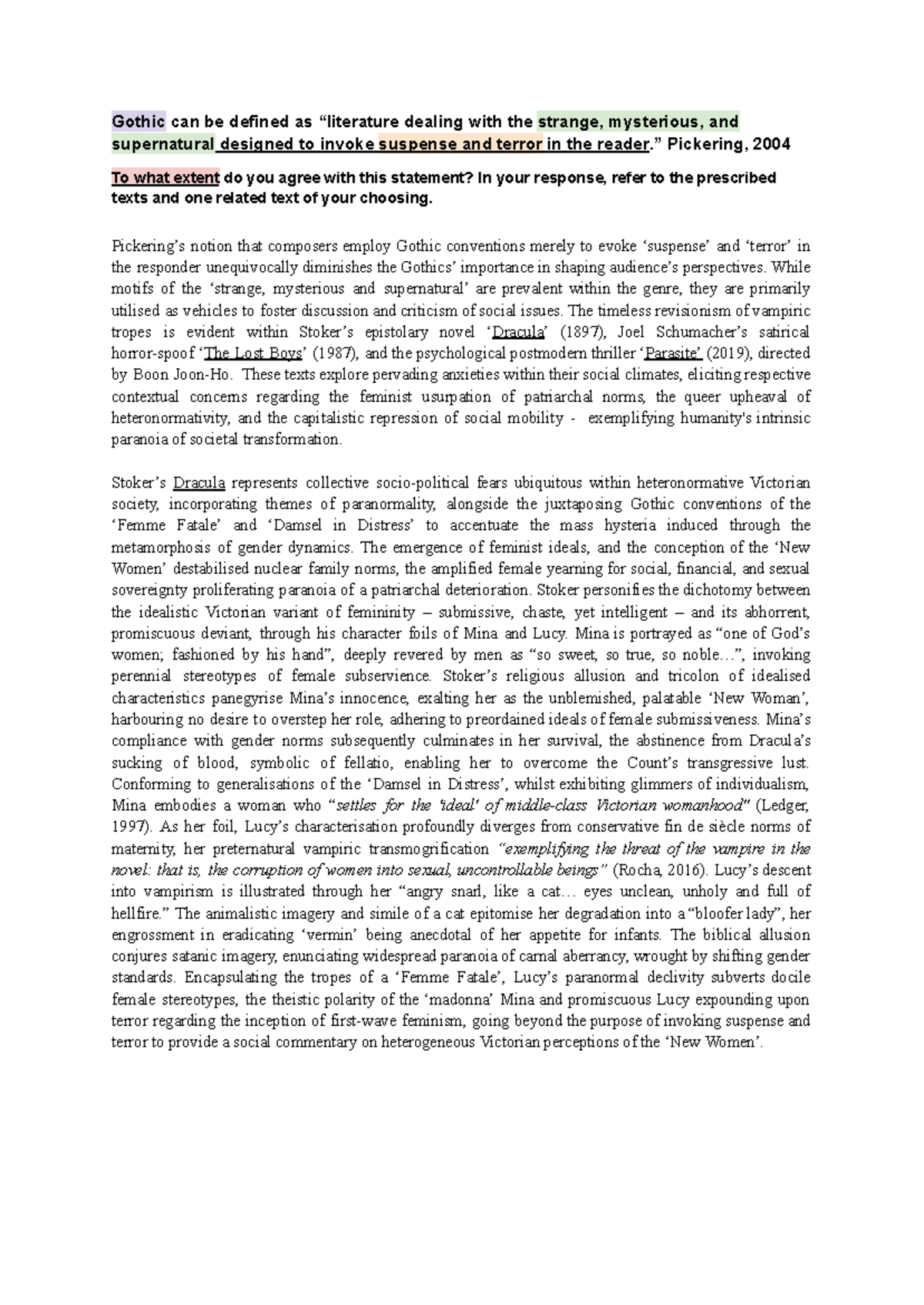 EXT 1 English Task 1 - In-class essay task 50 mins 2 Allocated Texts ...