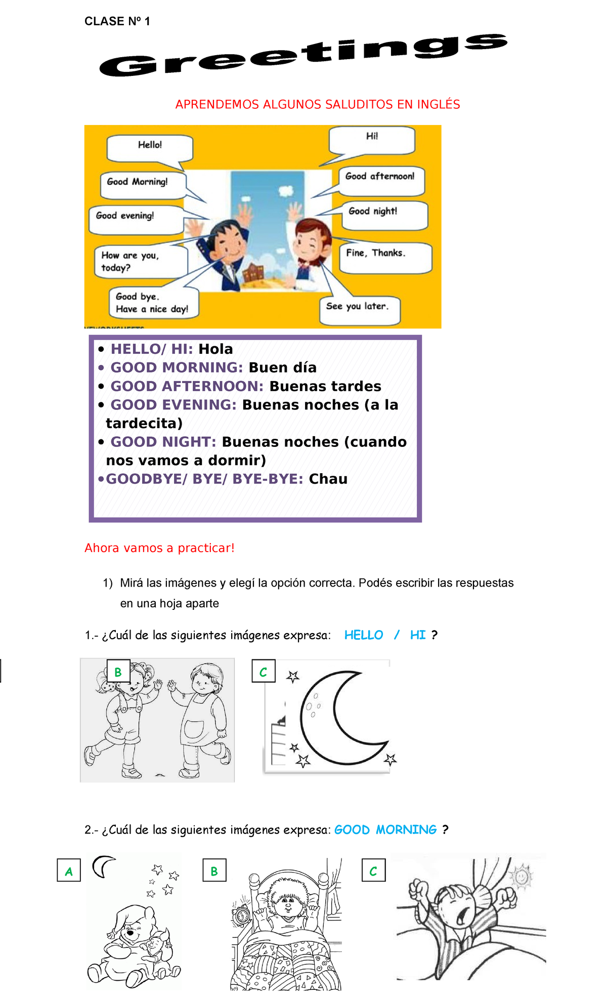 Clase Nº 1 Greetings - CLASE Nº 1 APRENDEMOS ALGUNOS SALUDITOS EN ...