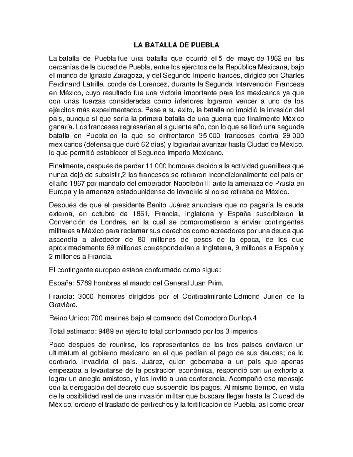LA Batalla DE Puebla - LA BATALLA DE PUEBLA La batalla de Puebla fue ...
