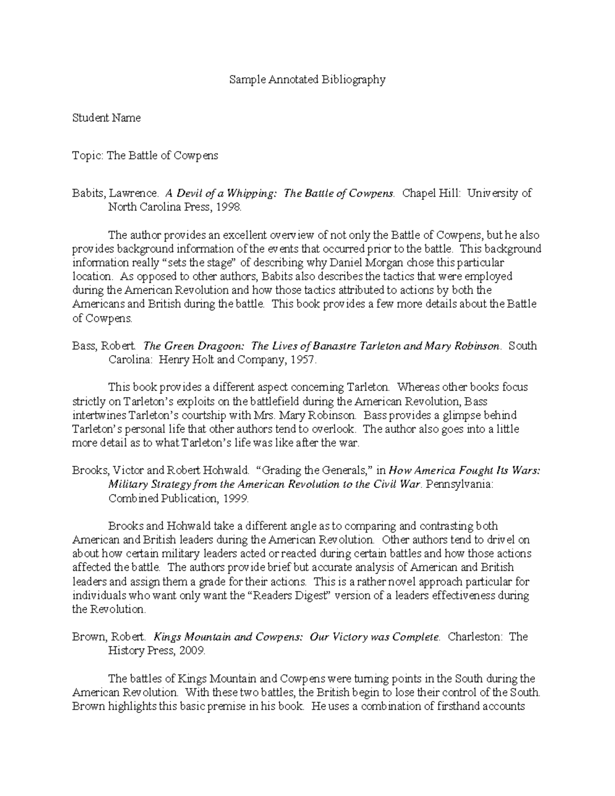 Sample Annotated Bibliography - Sample Annotated Bibliography Student ...