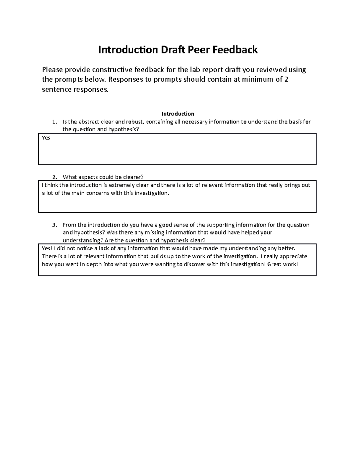Introduction Draft Peer Feedback Form Watlington - Introduction Draft ...