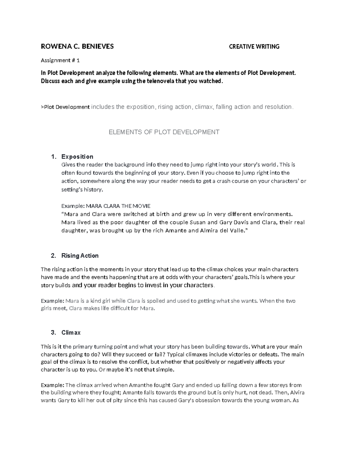 Assignment - ROWENA C. BENIEVES CREATIVE WRITING Assignment # 1 In Plot ...