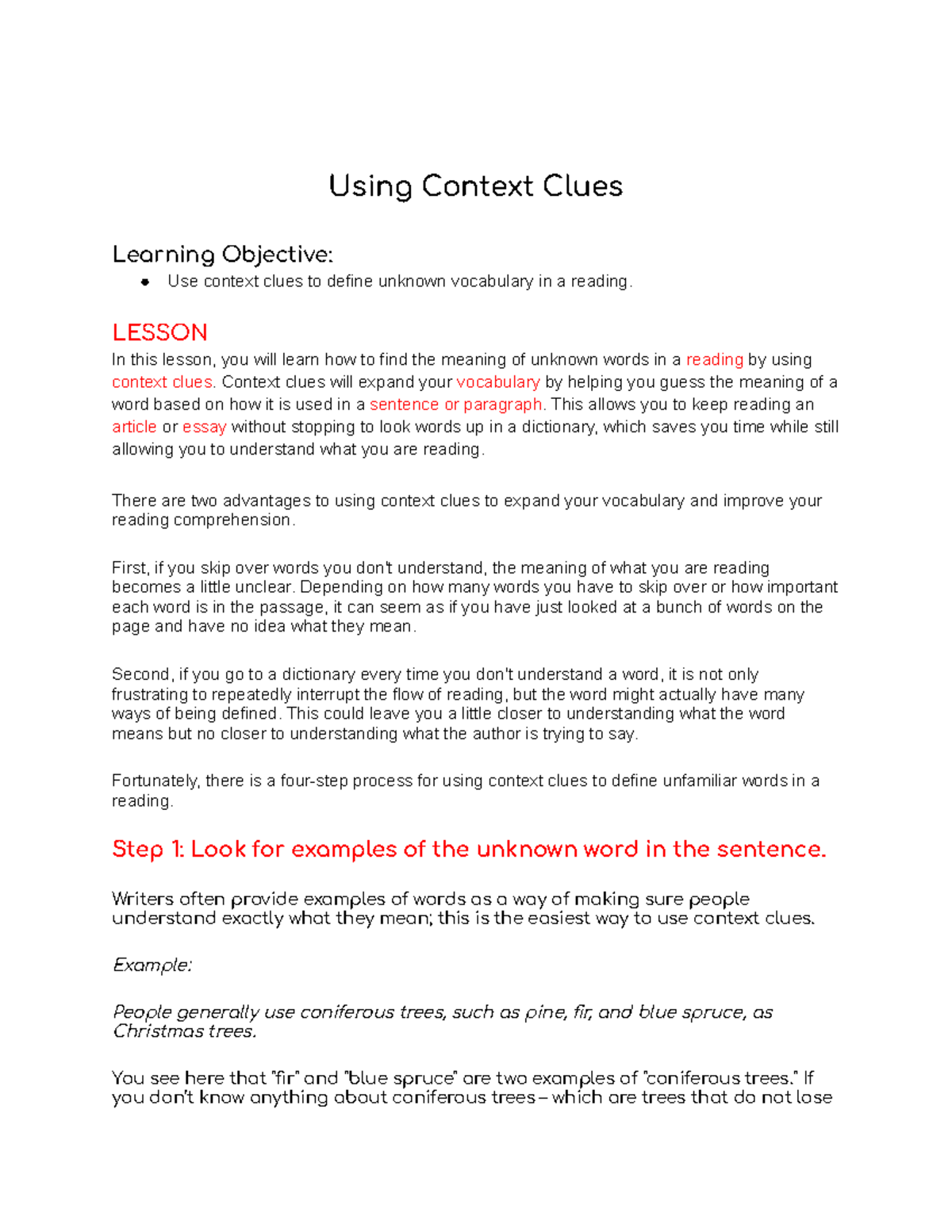 Using Context Clues (may-04 - Using Context Clues Learning Objective ...