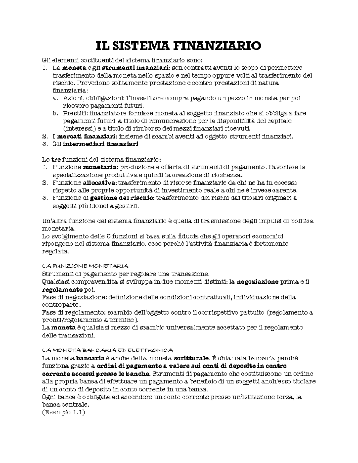 CAP 1. IL Sistema Finaziario - IL SISTEMA FINANZIARIO Gli elementi ...