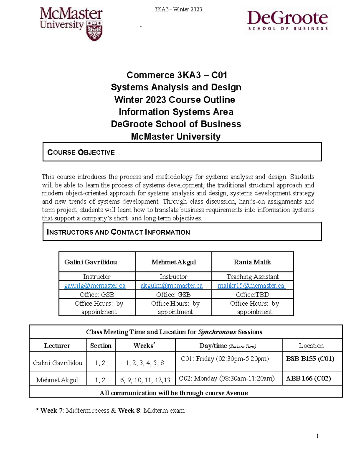 Course Outline - Commerce-3KA3-W2023 - Commerce 3KA3 – C Systems ...
