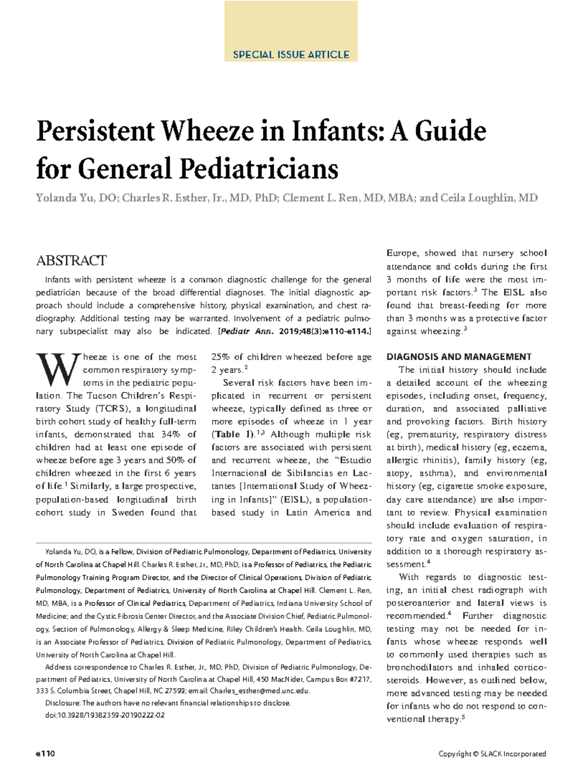 Persistent wheeze in infants a guide for general pediatricians ...