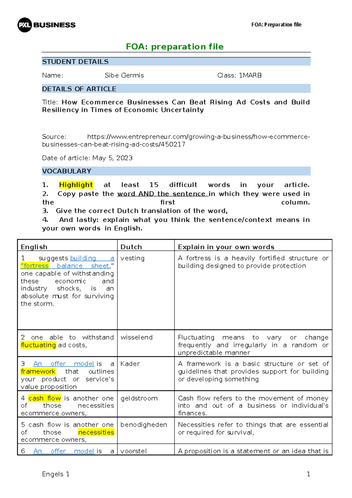FOA Preparation file - drggdfg - Engels - Studocu