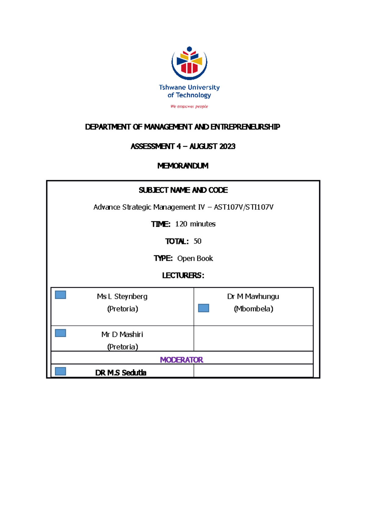 AST107V Assessment 4 Online Final Memo 2013 - ]] DEPARTMENT OF ...