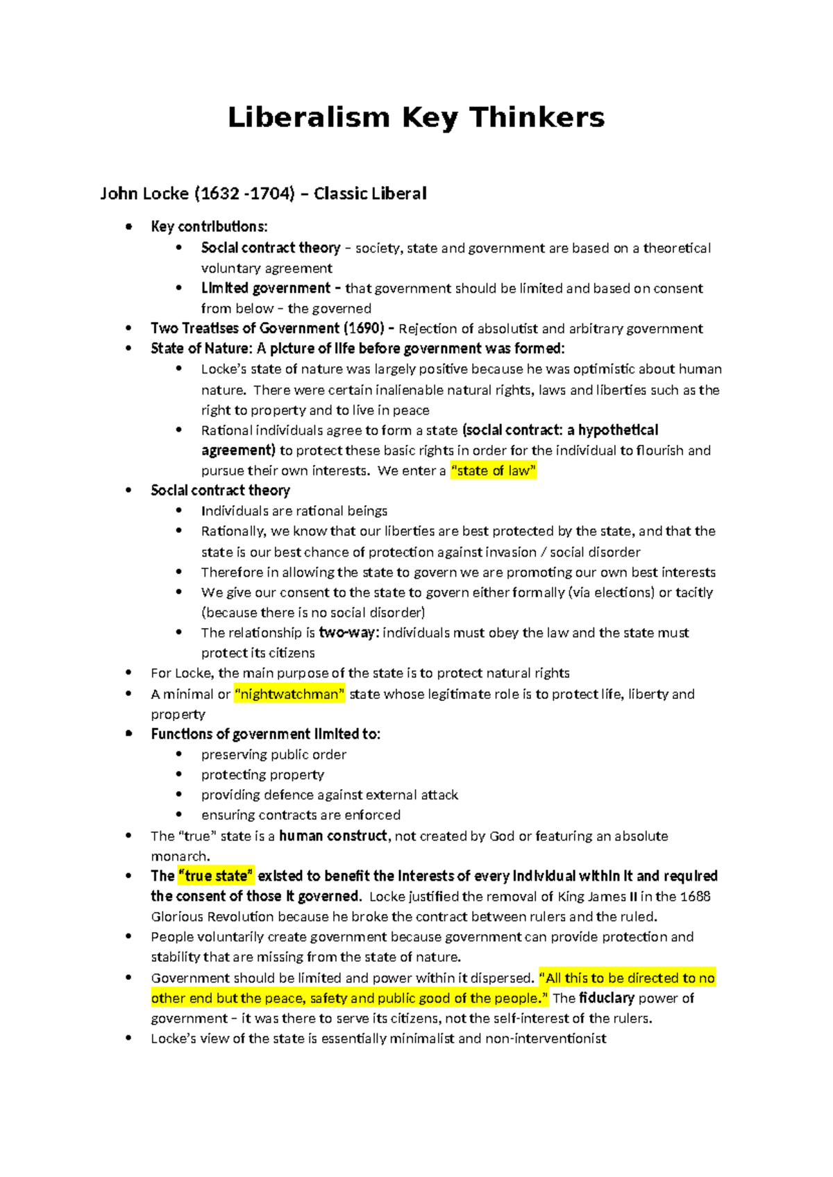 Liberalism Key Thinkers - There were certain inalienable natural rights ...